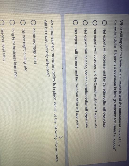 Solved What will happen to Canadian net exports and the | Chegg.com