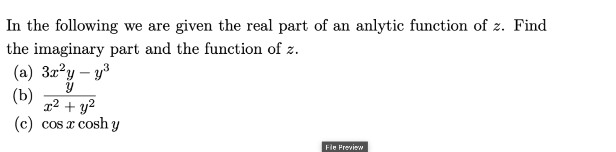 Solved In the following we are given the real part of an | Chegg.com