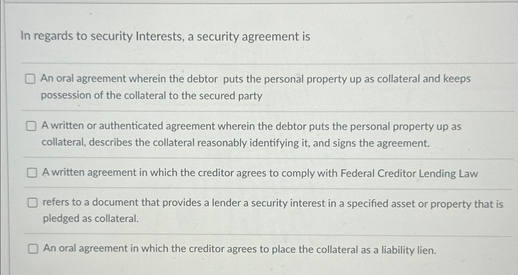 Solved In regards to security Interests, a security | Chegg.com