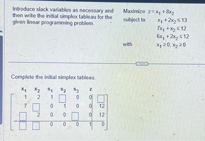 Solved Introduce slack variables as necessary and then write | Chegg.com