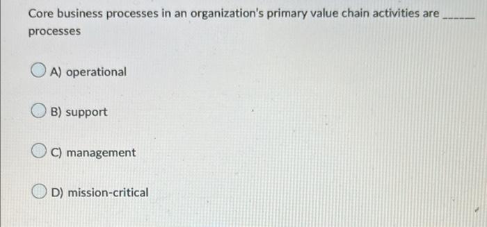 Solved Core business processes in an organization's primary | Chegg.com