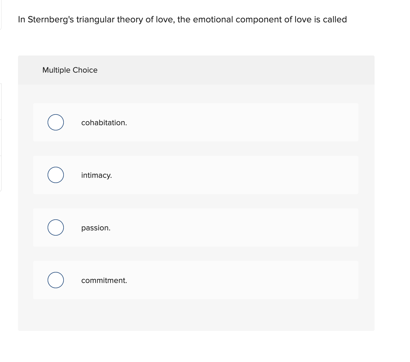 Solved In Sternberg's triangular theory of love, the | Chegg.com