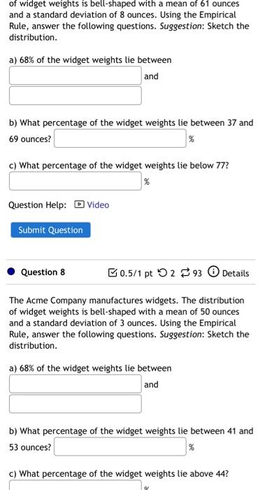 Solved of widget weights is bell-shaped with a mean of 61 | Chegg.com