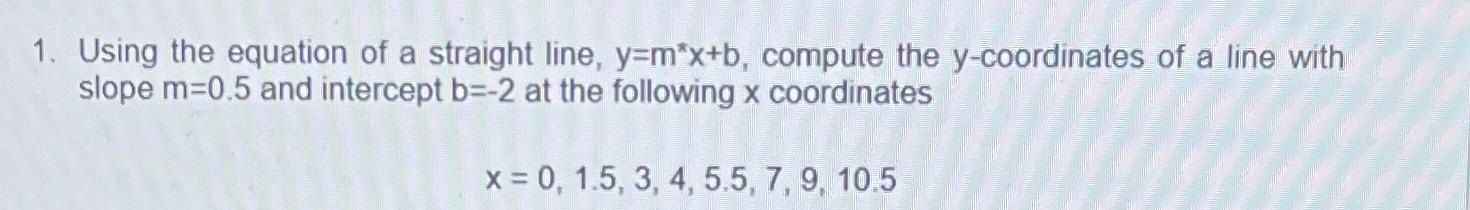 Solved Using the equation of a straight line, y=m*x+b, | Chegg.com