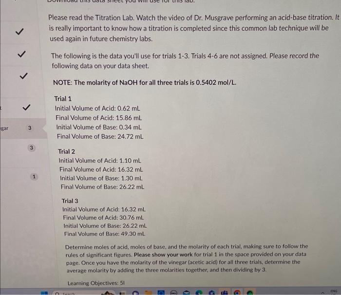 Solved Molarity of NaOH (from bottle) Table 1 Data Sheet | Chegg.com