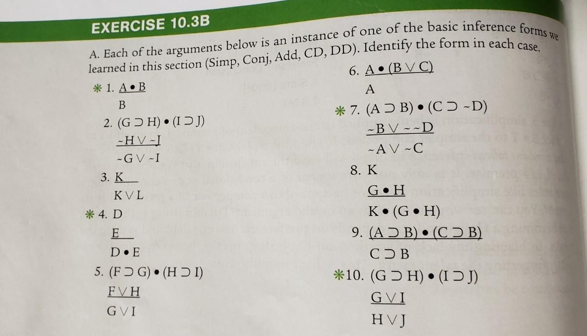Solved we EXERCISE 10.3B A. Each of the arguments below is | Chegg.com