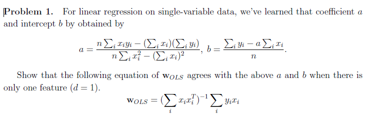 Solved Problem 1. ﻿For linear regression on ﻿single-variable | Chegg.com