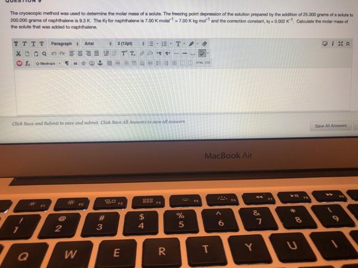 Solved The cryoscopic method was used to determine the molar | Chegg.com