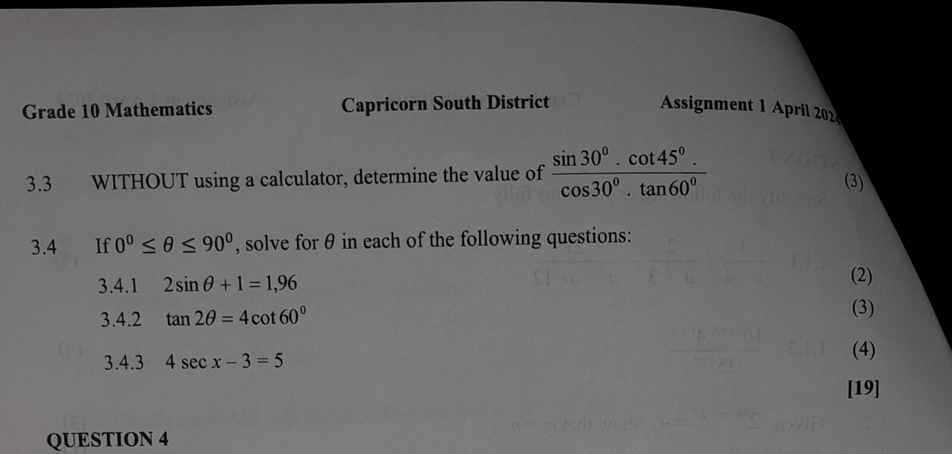 Solved Grade 10 ﻿MathematicsCapricorn South | Chegg.com