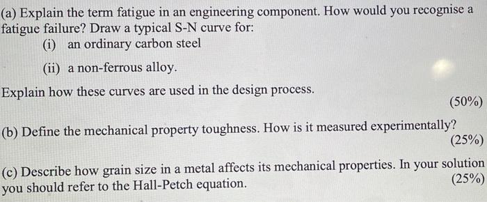Solved (a) Explain the term fatigue in an engineering | Chegg.com