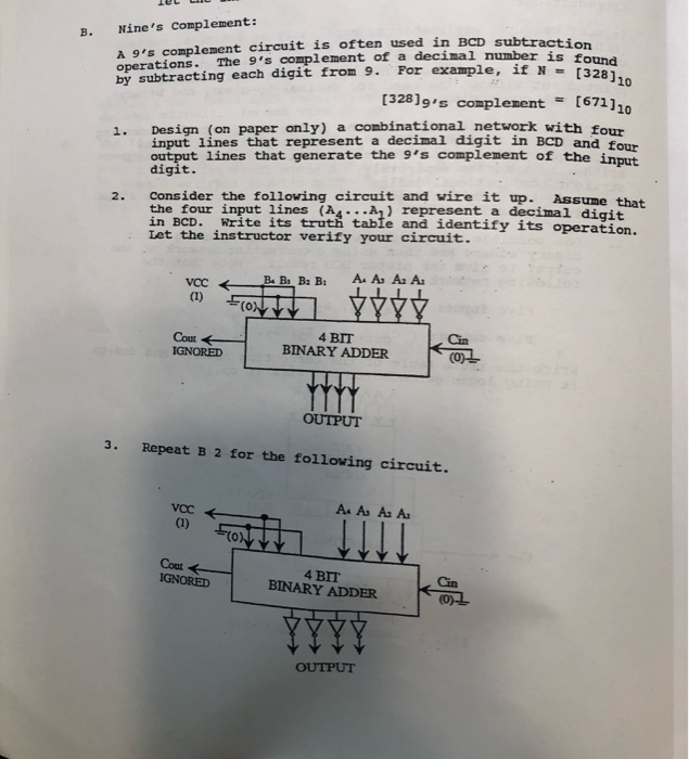 Solved TeL LIL B. Nine's Complement: A g's complement | Chegg.com