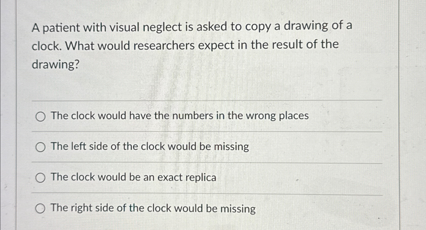Solved A patient with visual neglect is asked to copy a | Chegg.com
