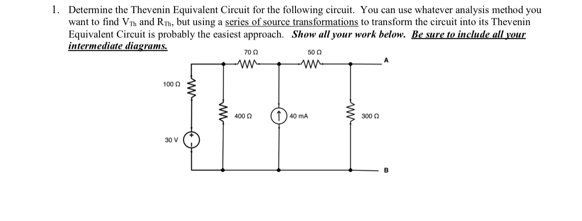 Solved Determine the Thevenin Equivalent Circuit for the | Chegg.com