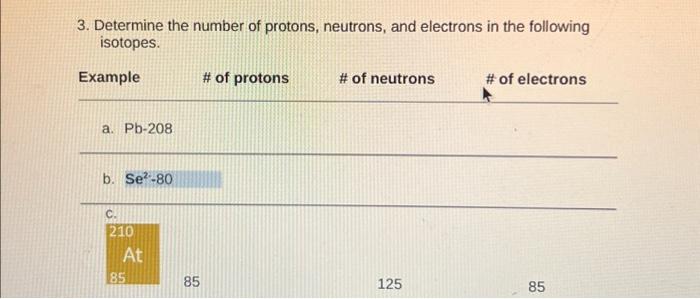 Solved 3. Determine the number of protons, neutrons, and | Chegg.com