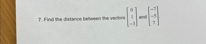 Solved 7. Find the distance between the vectors ⎣⎡01−3⎦⎤ and | Chegg.com