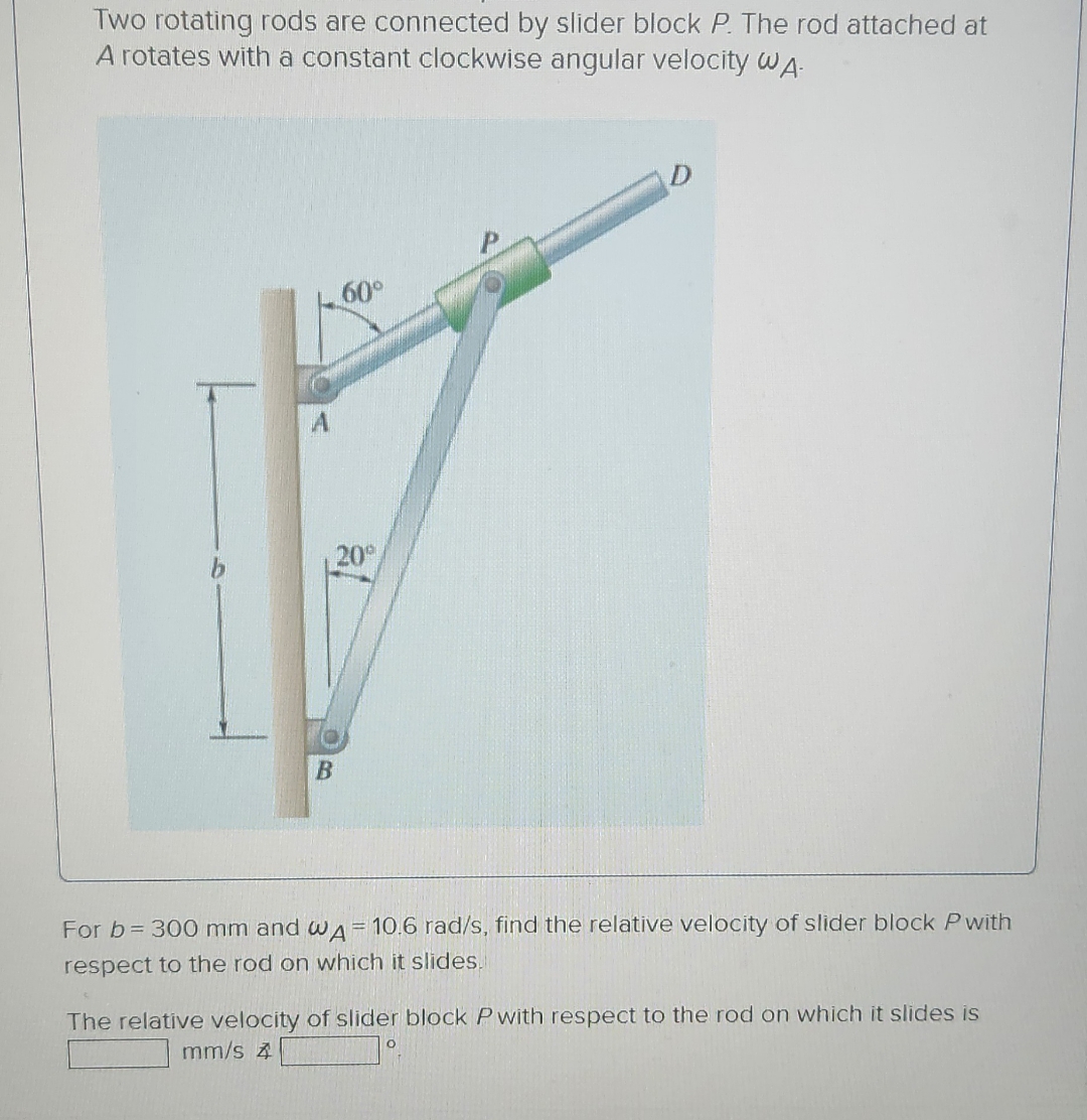 Solved Two rotating rods are connected by slider block P. | Chegg.com