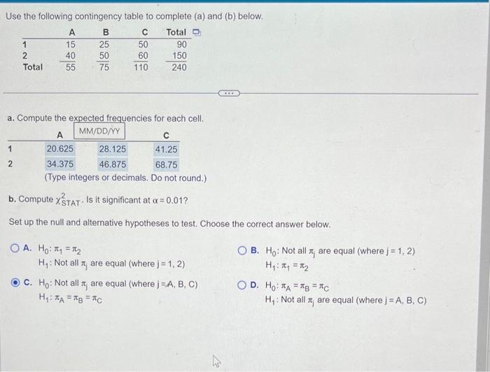 Solved Use the following contingency table to complete (a) | Chegg.com