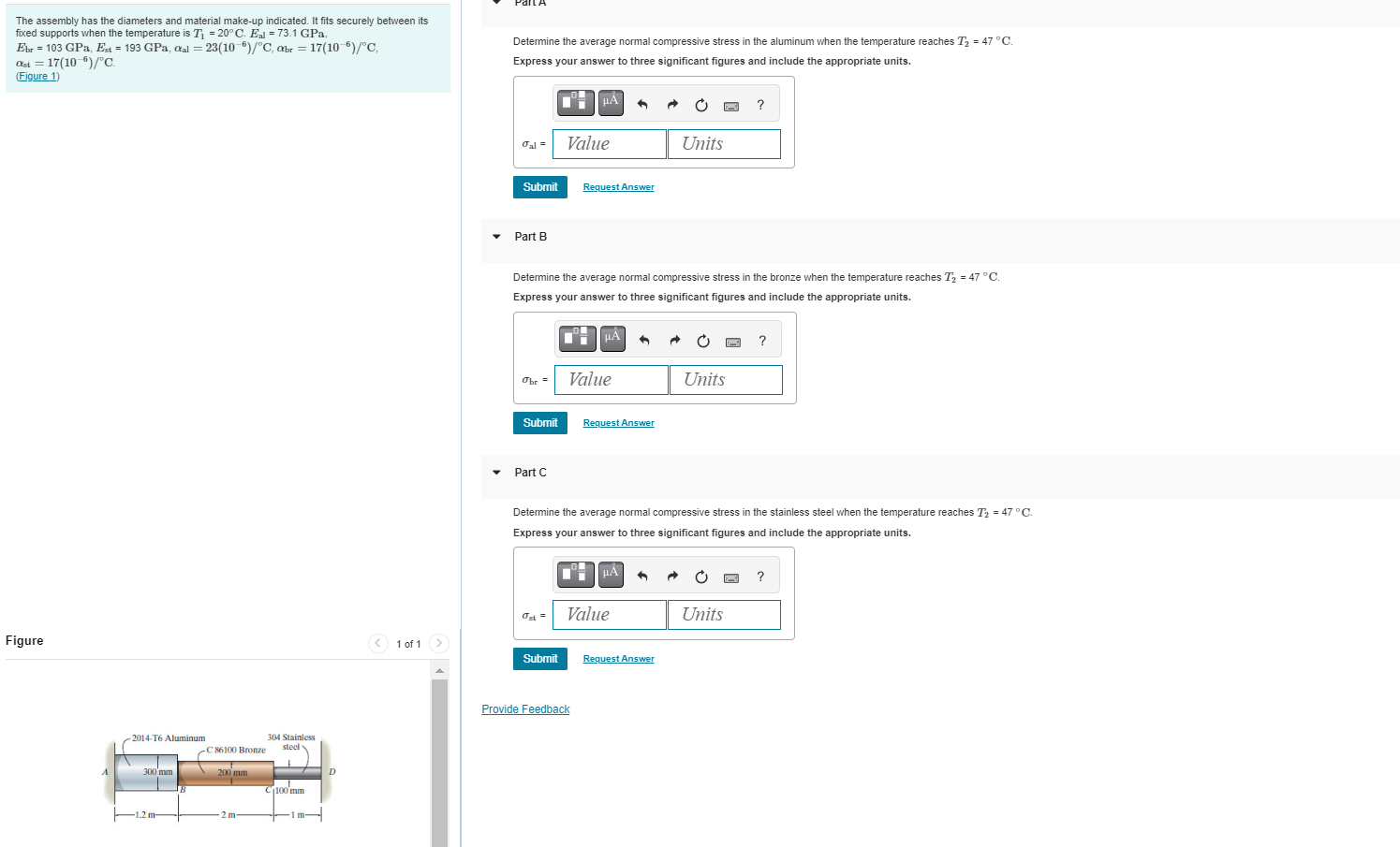 Solved The assembly has the diameters and material make-up | Chegg.com