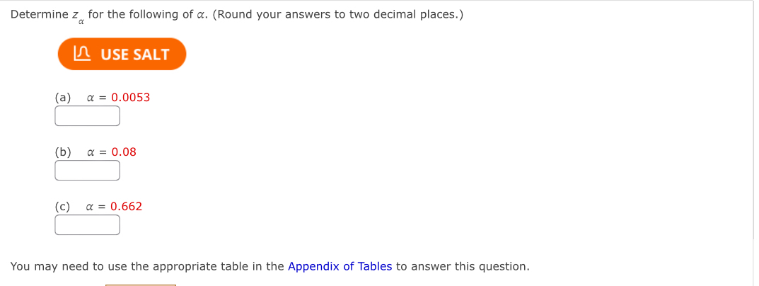 Solved Determine zα ﻿for the following of α. (Round your | Chegg.com
