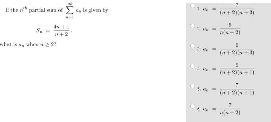 Solved If the nth ﻿partial sum of ∑n=1∞an ﻿is given | Chegg.com
