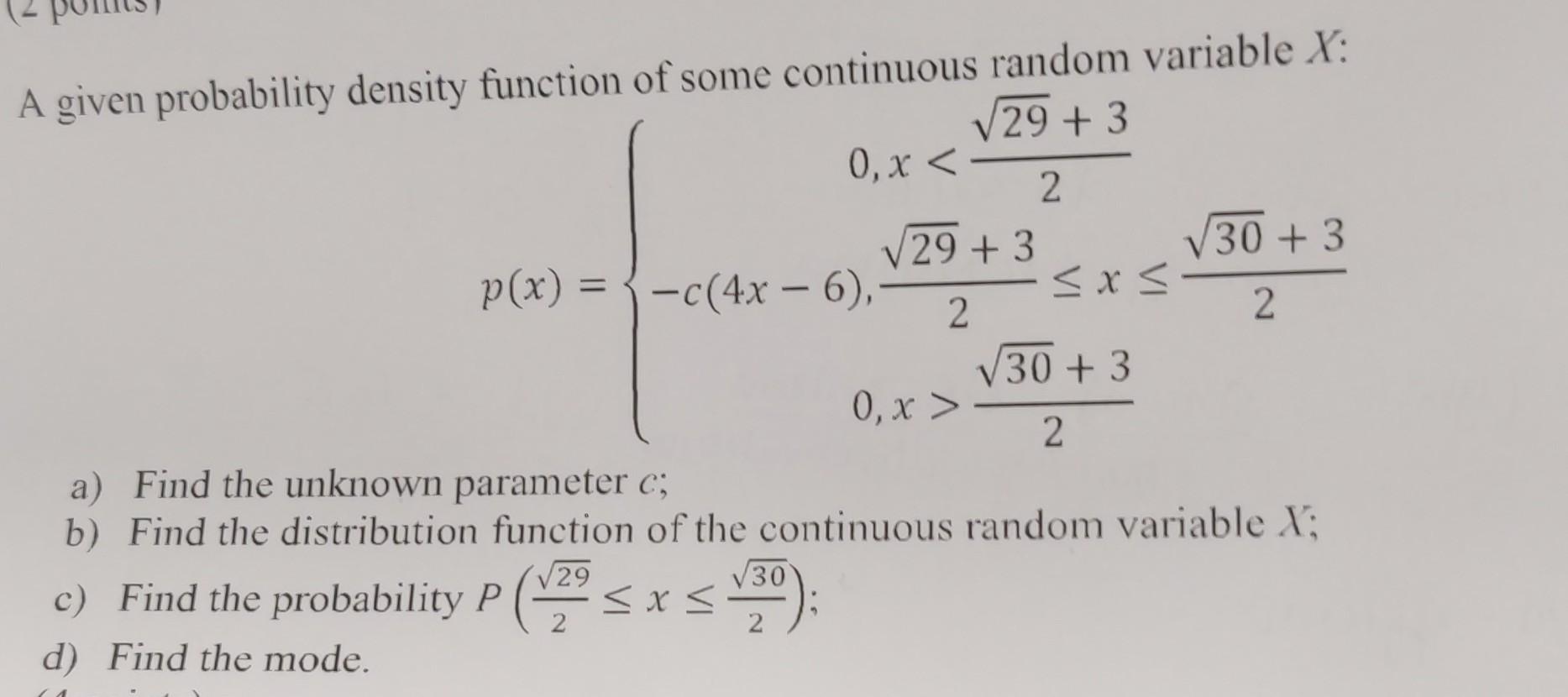 Solved A given probability density function of some | Chegg.com