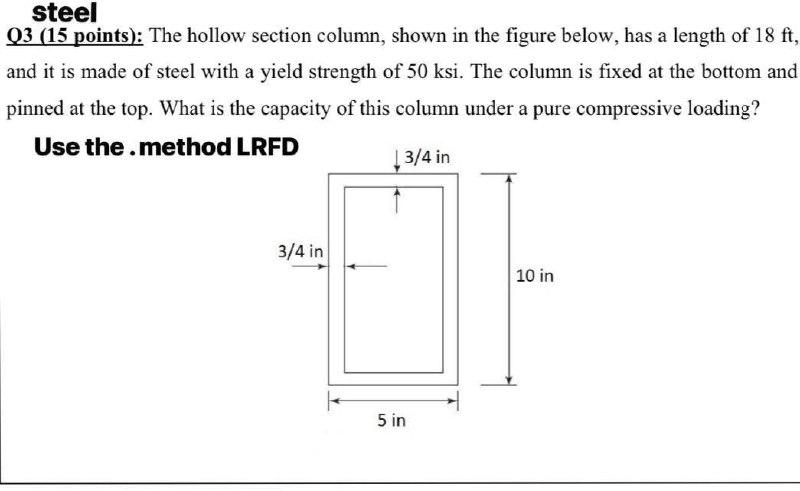 Solved steel Q3 (15 points): The hollow section column, | Chegg.com