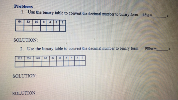 Solved Problems 1 Use The Binary Table To Convert The 1293