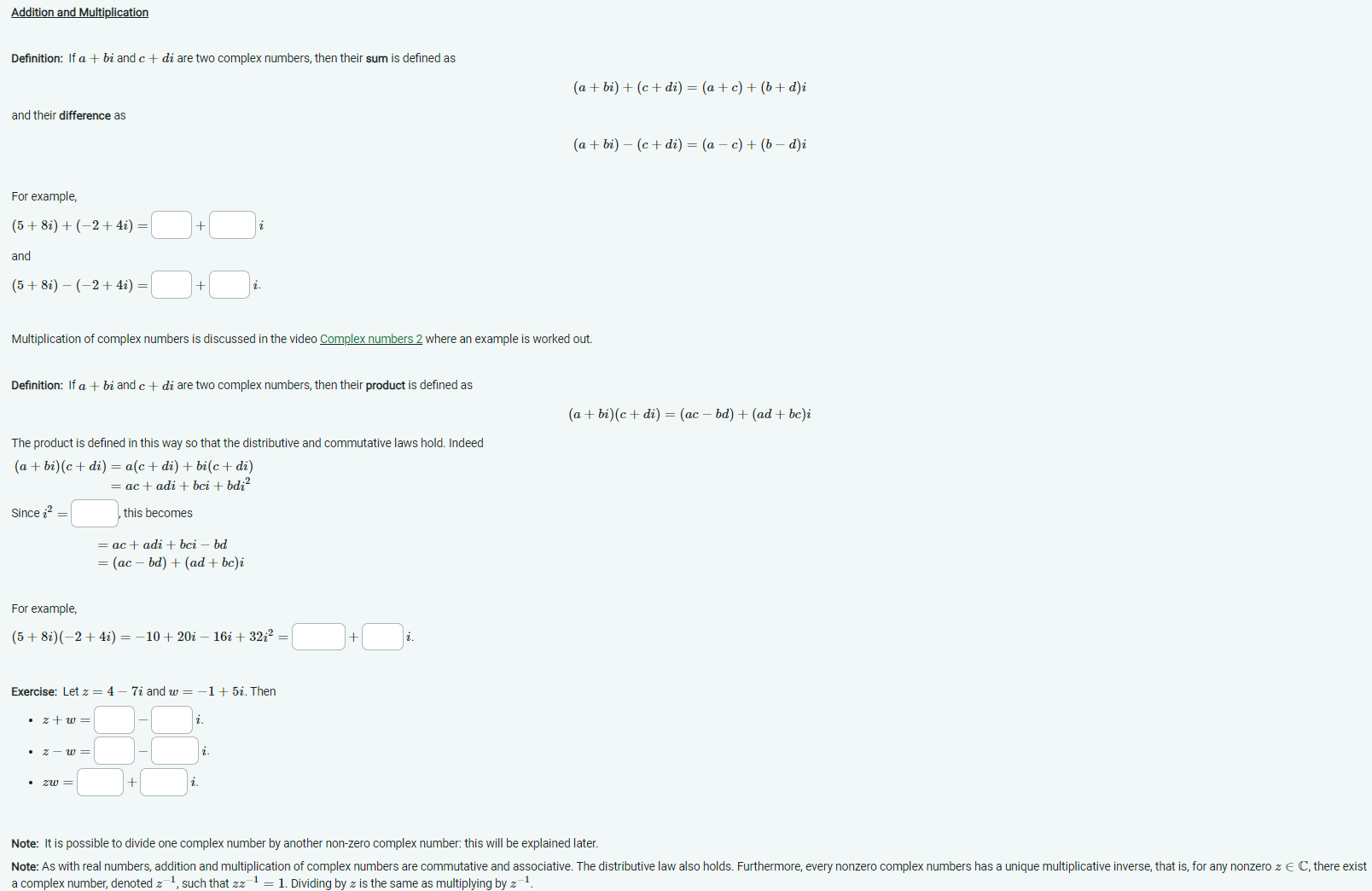 Solved Addition and MultiplicationDefinition: If a+bi ﻿and | Chegg.com