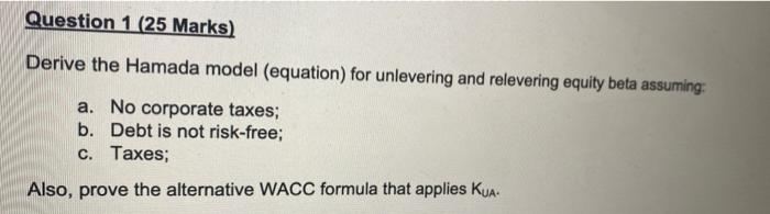 Solved Question 1 (25 Marks) Derive the Hamada model | Chegg.com