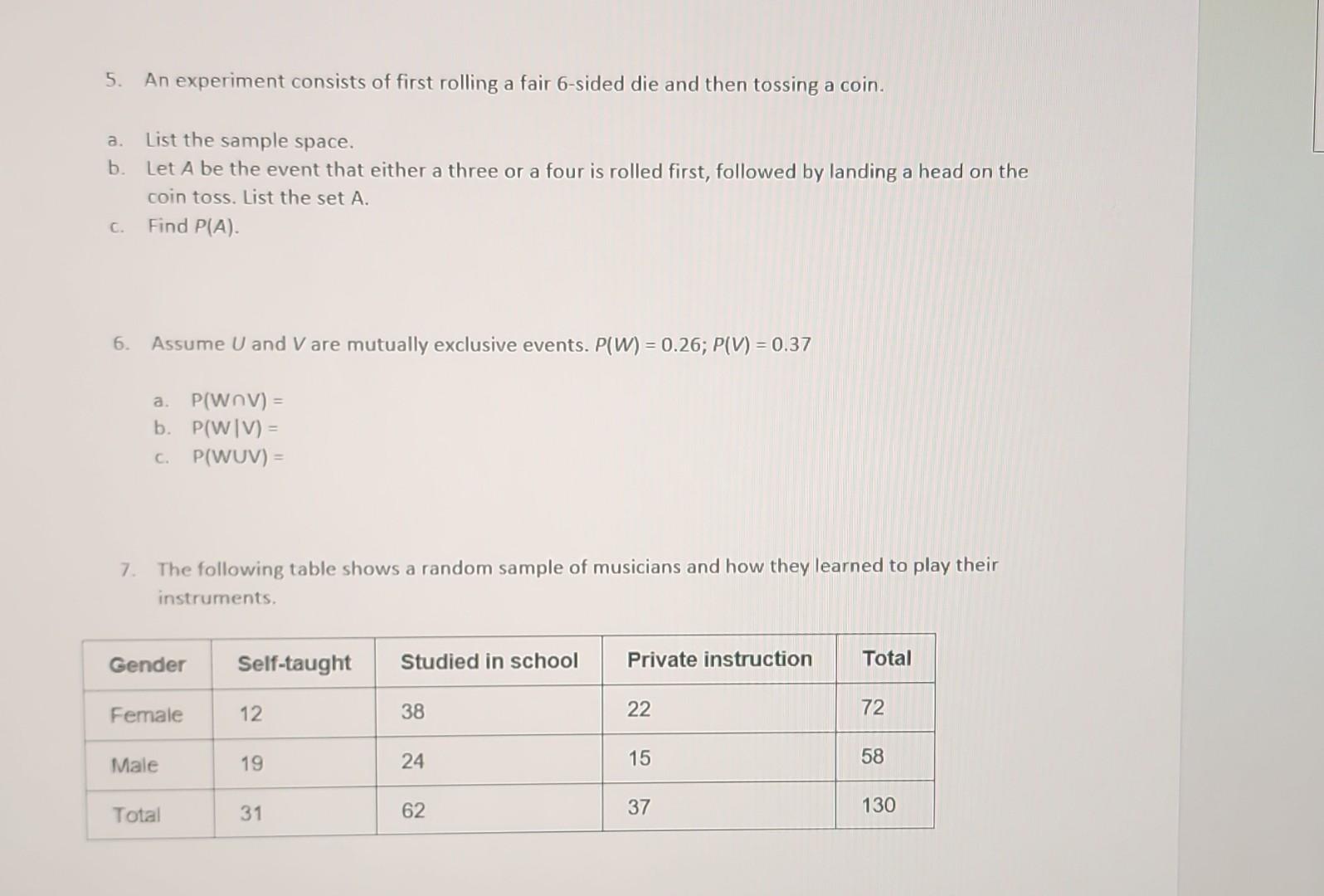 Solved 5. An experiment consists of first rolling a fair | Chegg.com