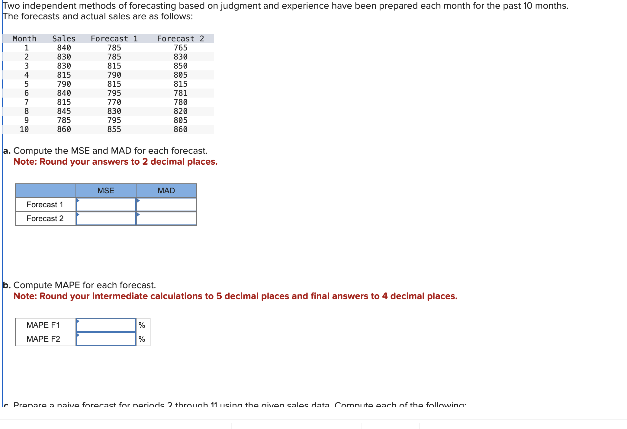 Solved Two independent methods of forecasting based on | Chegg.com