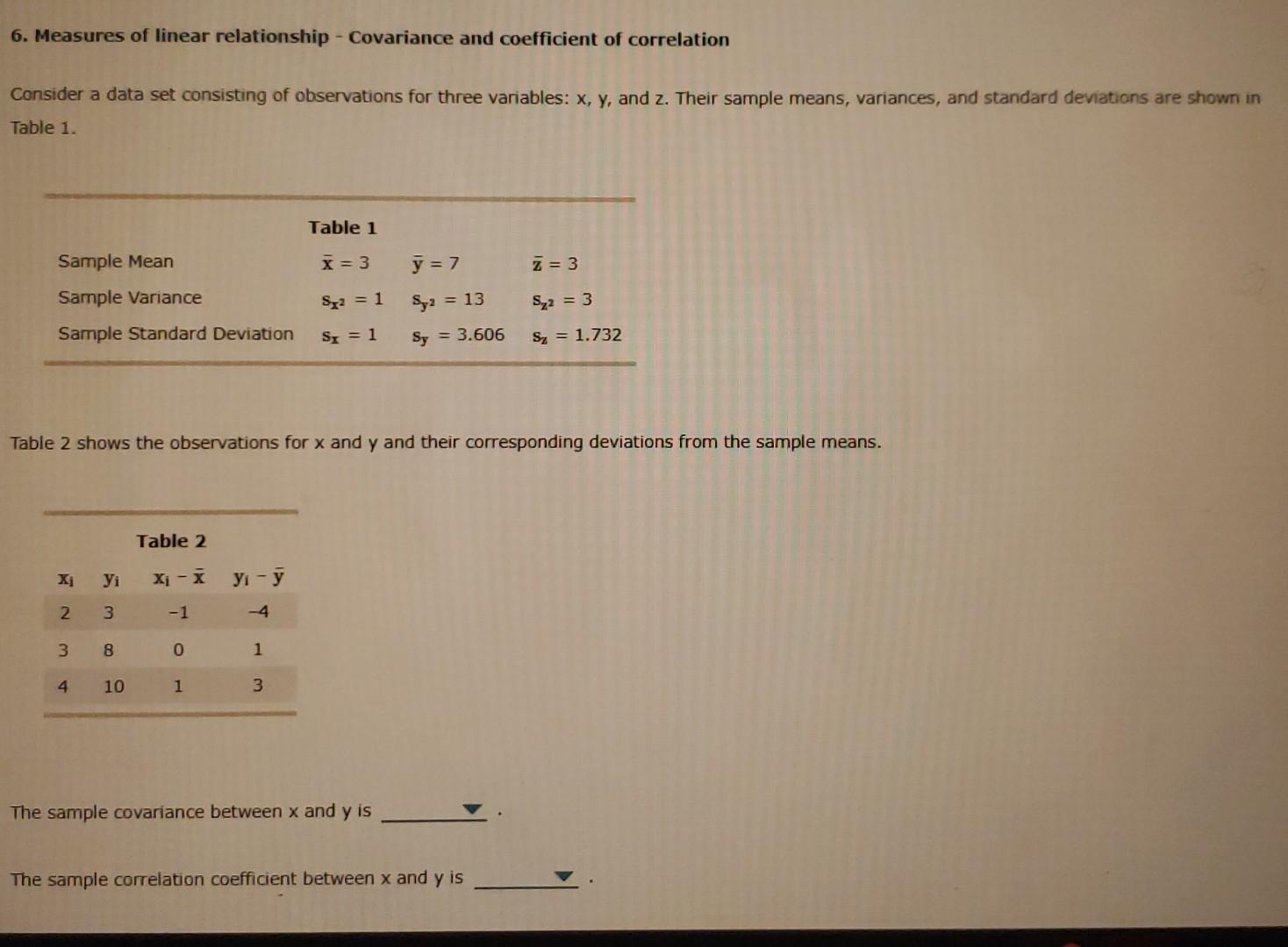 Solved 6. Measures of linear relationship - Covariance and | Chegg.com