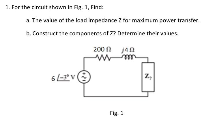Solved 1. For the circuit shown in Fig. 1, Find: a. The | Chegg.com