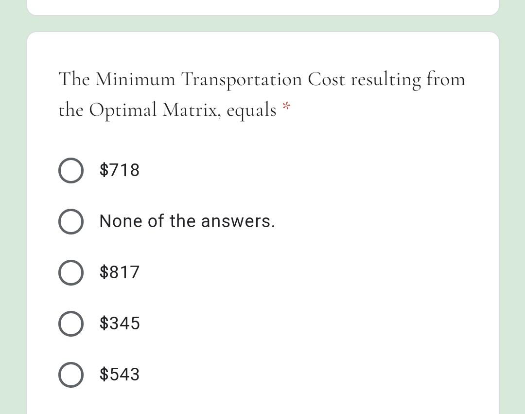 Solved Transportation Algorithm Complete the following | Chegg.com