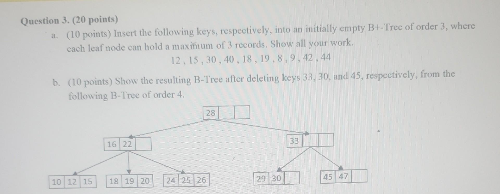 Solved Question 3. (20 points) a. (10 points) Insert the | Chegg.com