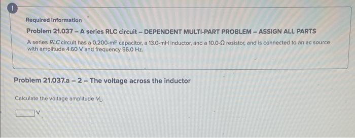 Solved Required information Problem 21.037 - A series RLC | Chegg.com