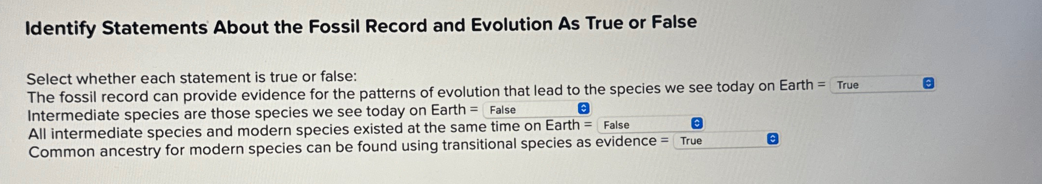 Solved Identify Statements About the Fossil Record and | Chegg.com