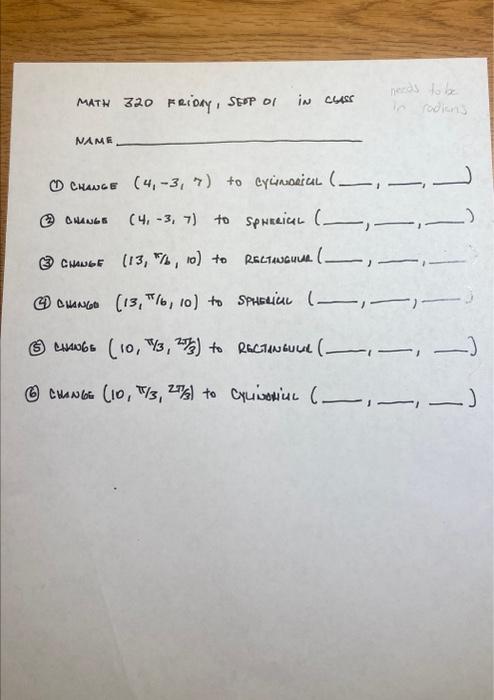 Solved MATH 320 FriOH, SEOP of in CGOS NAME (1) Change | Chegg.com