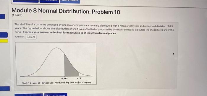Solved Module 8 Normal Distribution: Problem 10 (1 point) | Chegg.com
