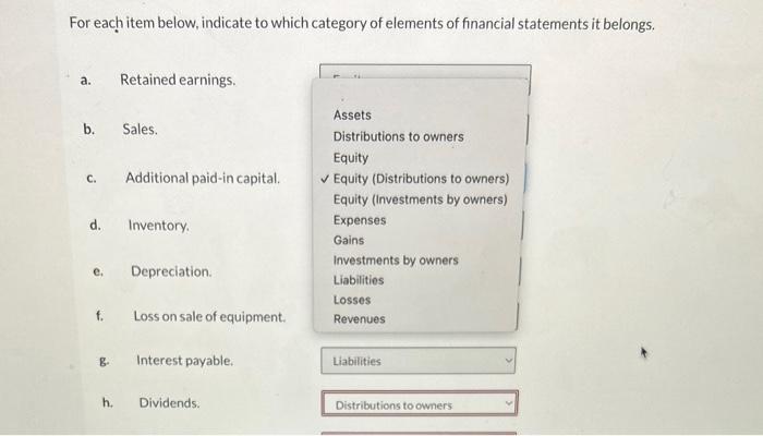 Solved For each item below, indicate to which category of | Chegg.com