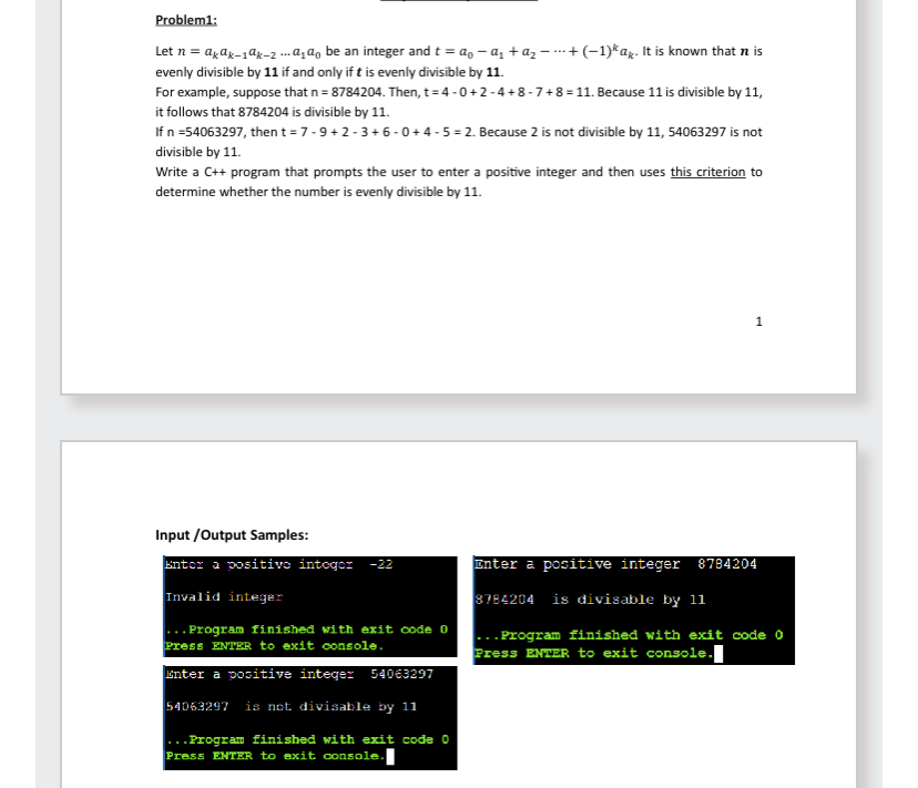 Solved Problem1:Let n=akak-1ak-2dotsa1a0 ﻿be an integer and | Chegg.com