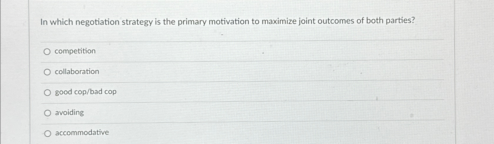 Solved In which negotiation strategy is the primary | Chegg.com
