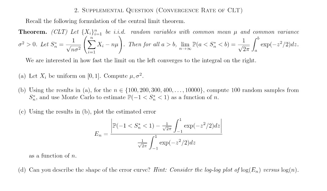 Supplemental Question (Convergence Rate of CLT)Recall | Chegg.com