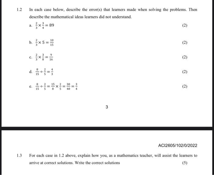 Solved 1.2 1.3 In each case below, describe the error(s) | Chegg.com