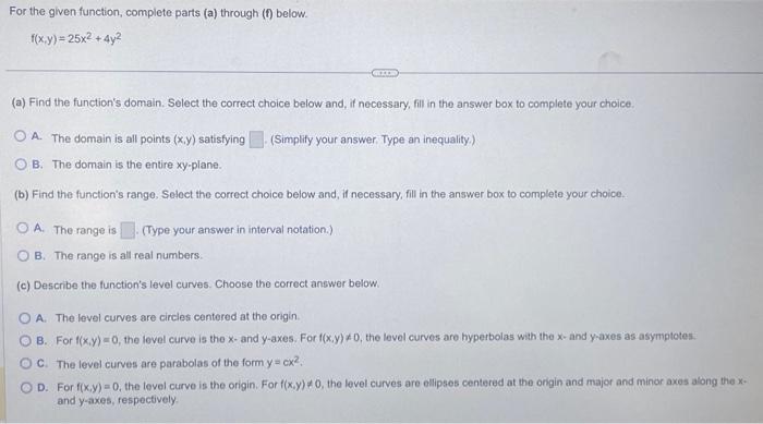 Solved For the given function, complete parts (a) through | Chegg.com