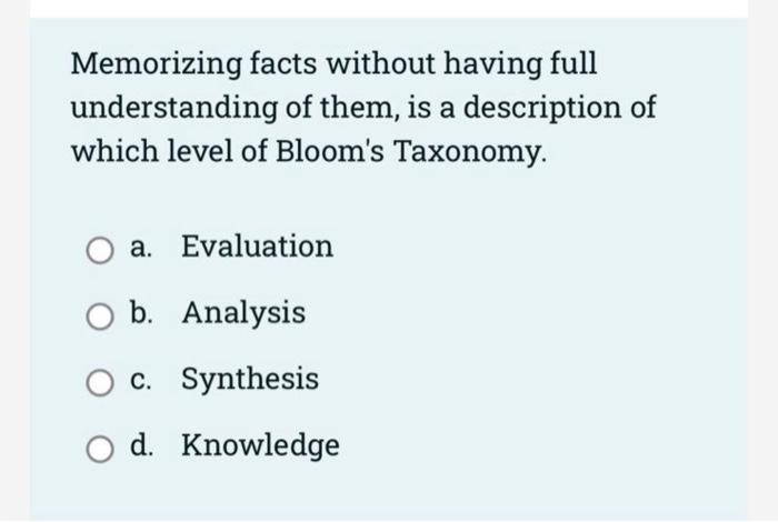 Solved Memorizing facts without having full understanding of | Chegg.com