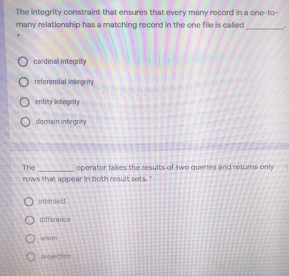 Solved The integrity constraint that ensures that every many | Chegg.com