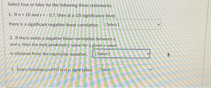 Solved Select true or false for the following three | Chegg.com
