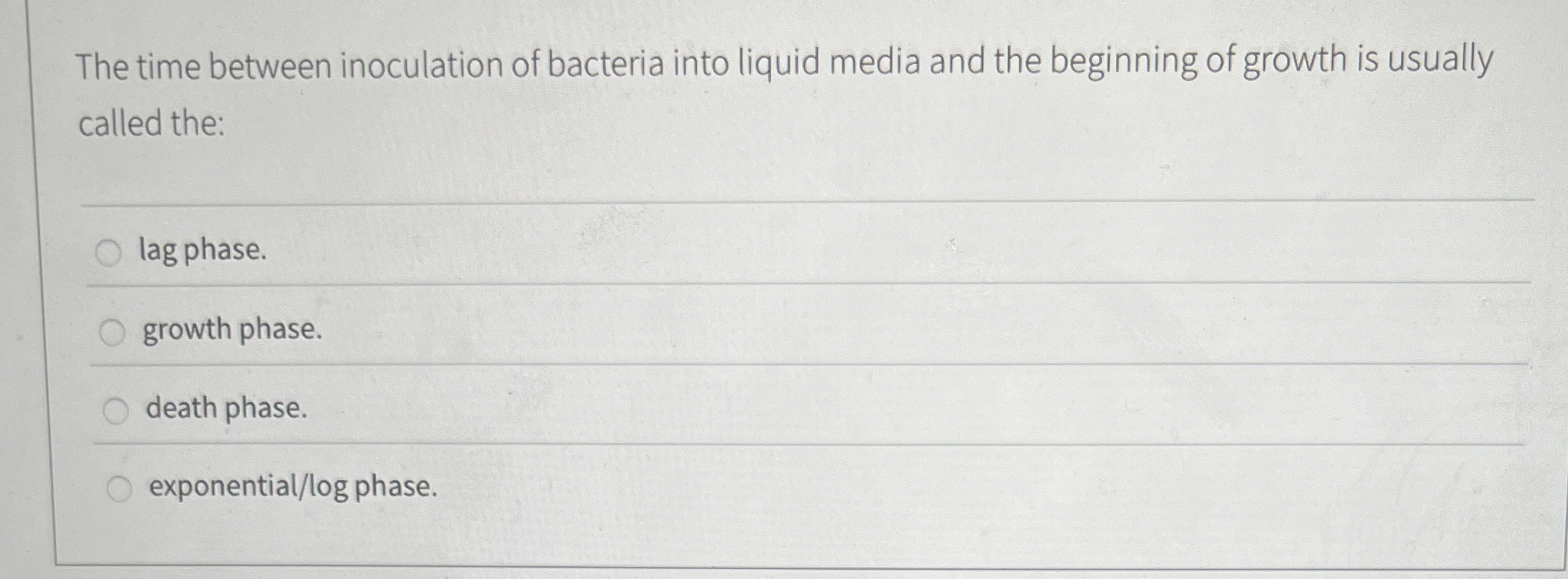 Solved The time between inoculation of bacteria into liquid | Chegg.com