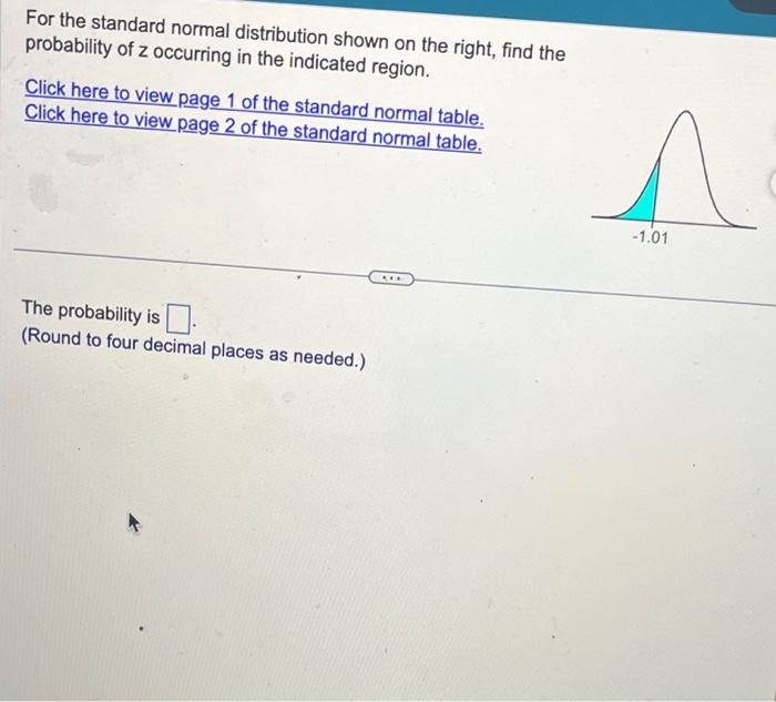 Solved For the standard normal distribution shown on the | Chegg.com